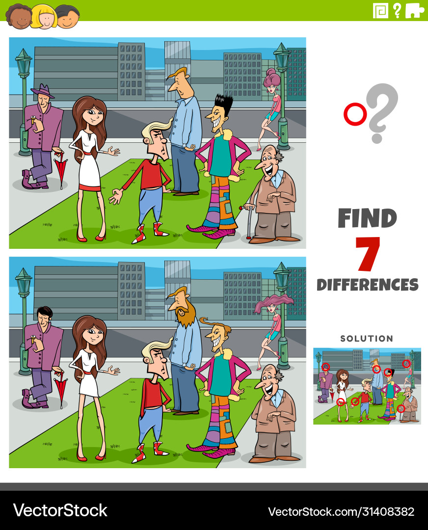 Differences educational game with cartoon people Vector Image