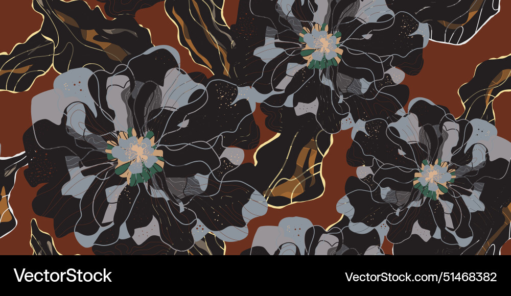 Mosaic stylized blooming flowers and leaves Vector Image
