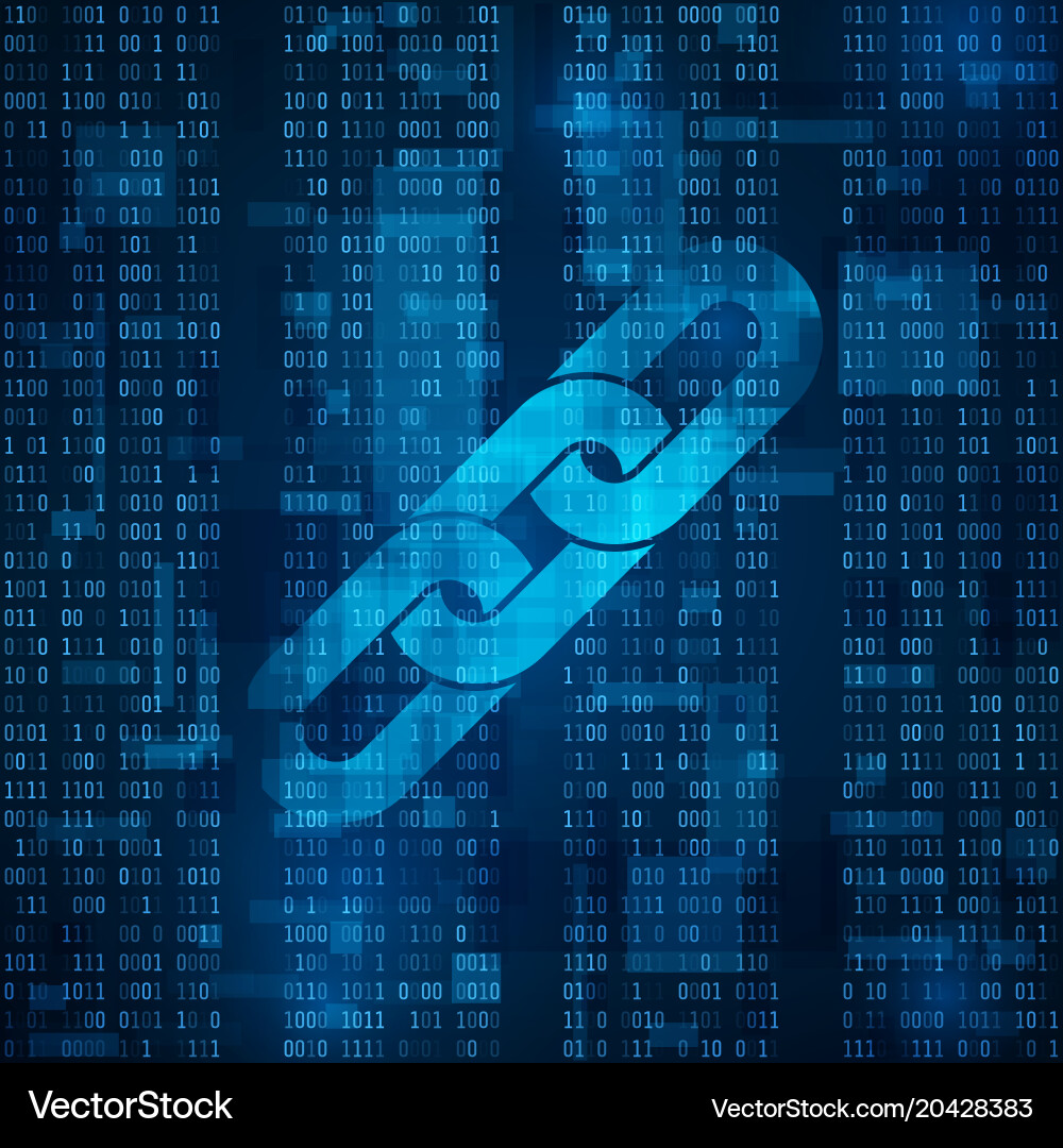 Blockchain hyperlink symbol on binary code Vector Image
