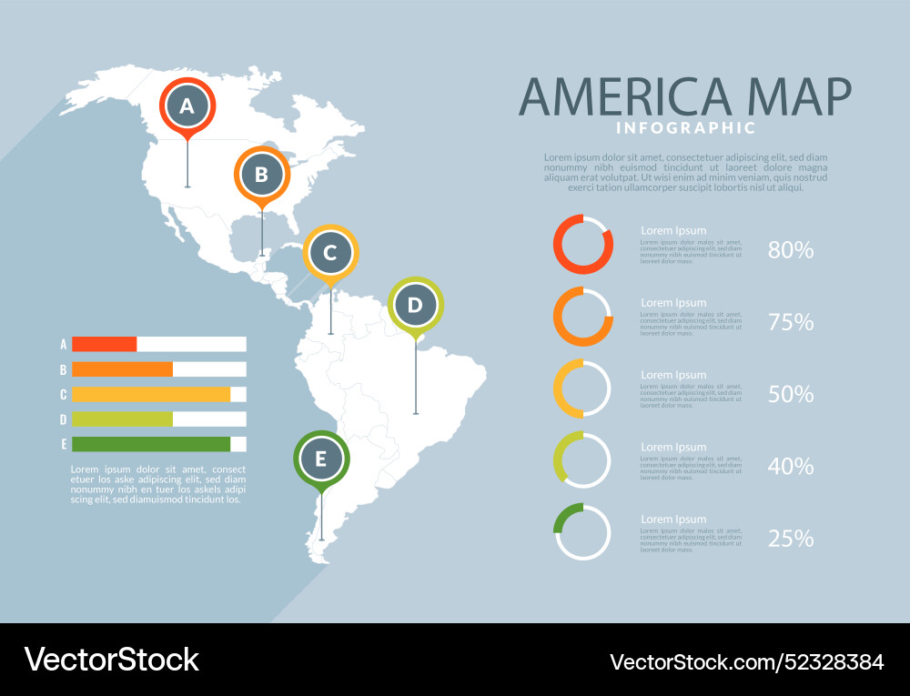 America map infographic in flat design Royalty Free Vector