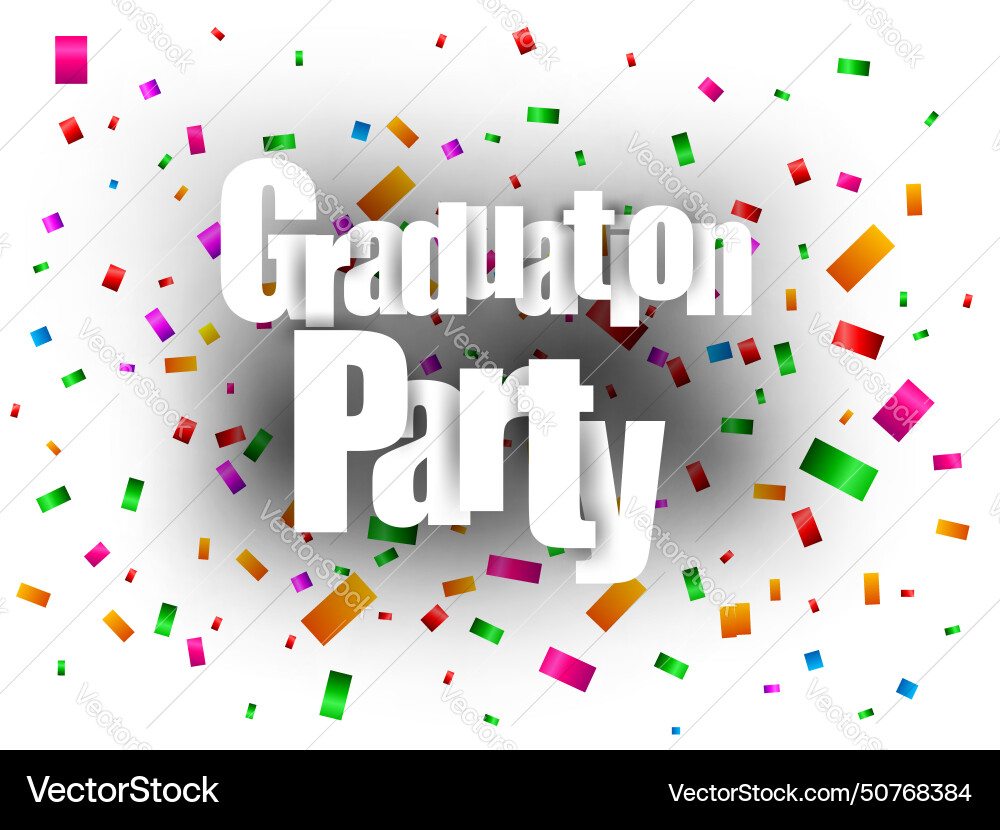 Graduation party text with confetti Royalty Free Vector
