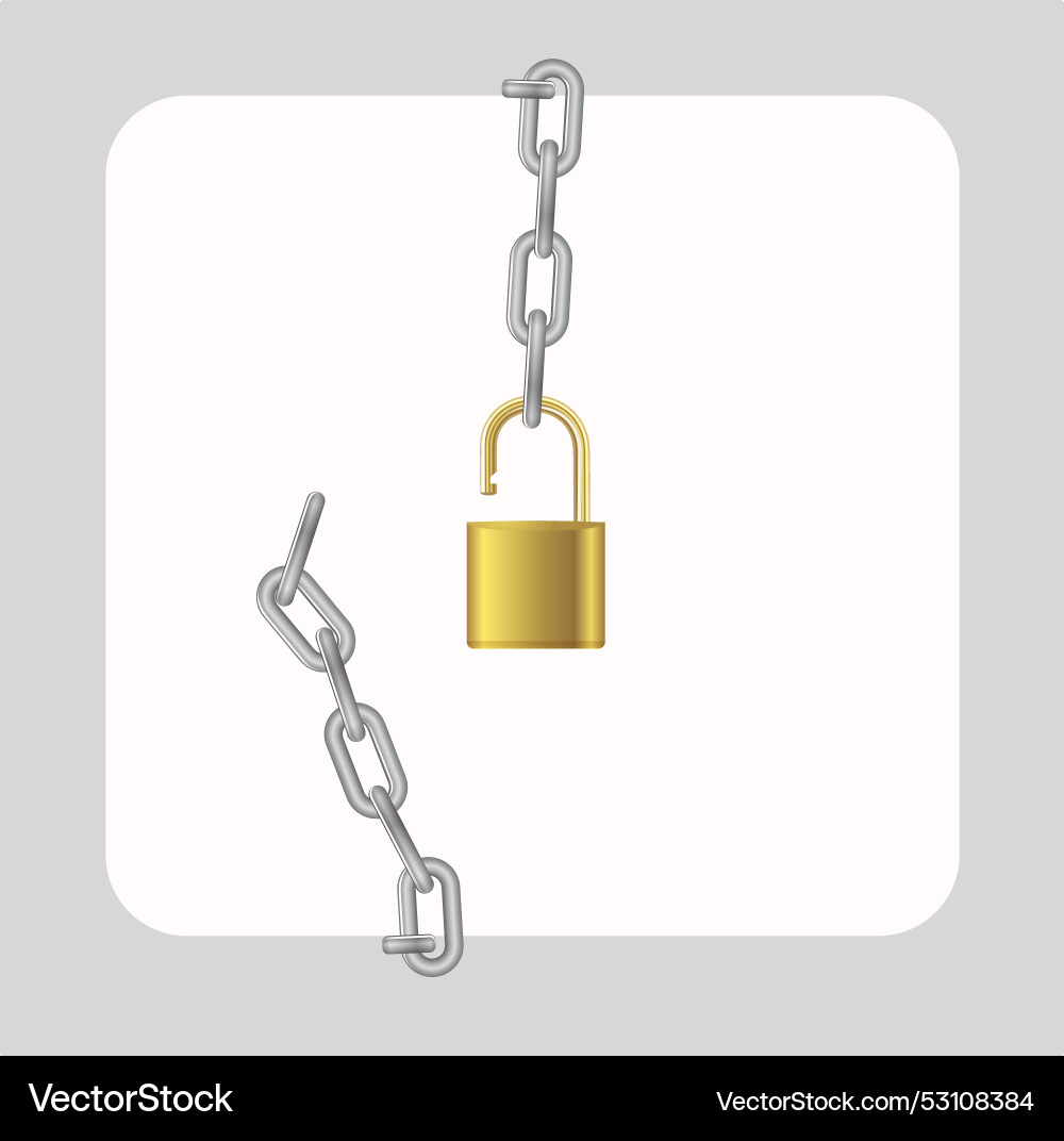 Padlock and chain gold metal Royalty Free Vector Image