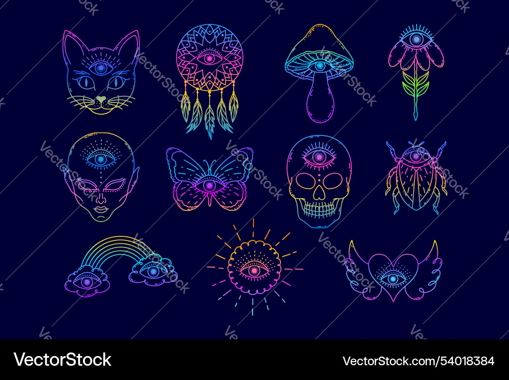 Set of elements in doodle style with mystical eye Vector Image