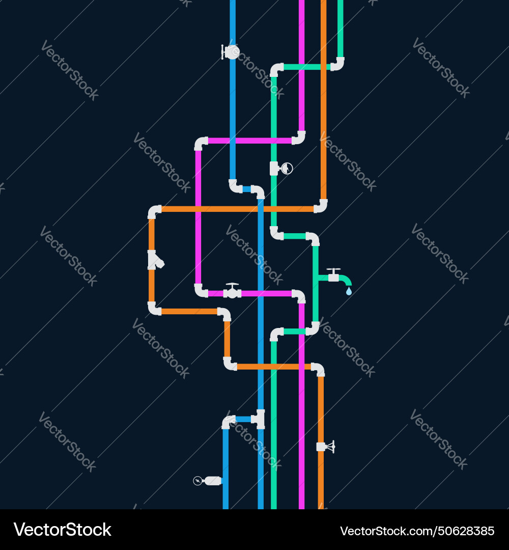 Colored water pipes with valves design Royalty Free Vector