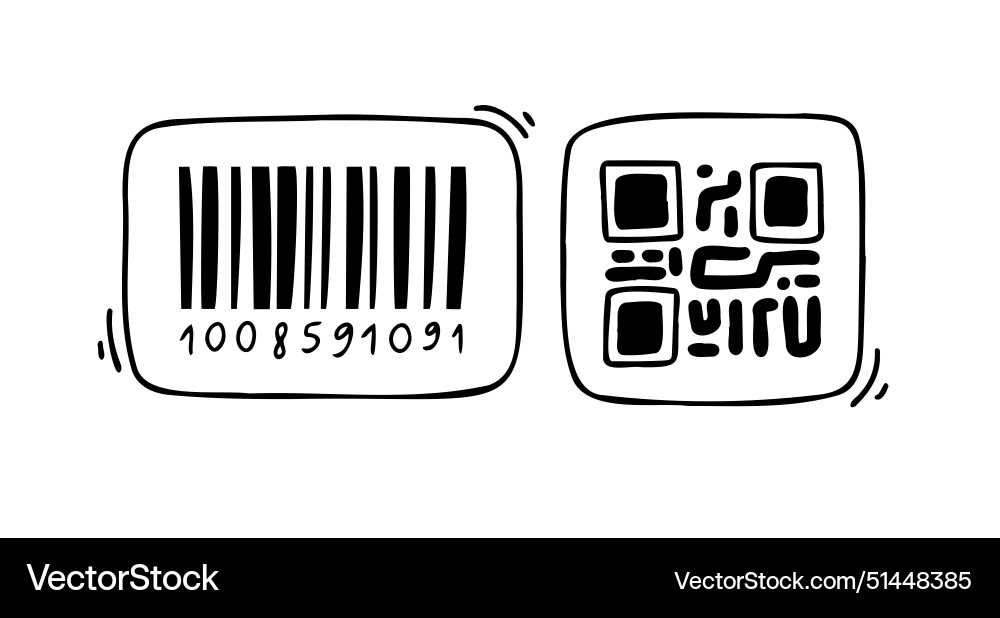 Doodle barcode qr code hand drawn datum Royalty Free Vector