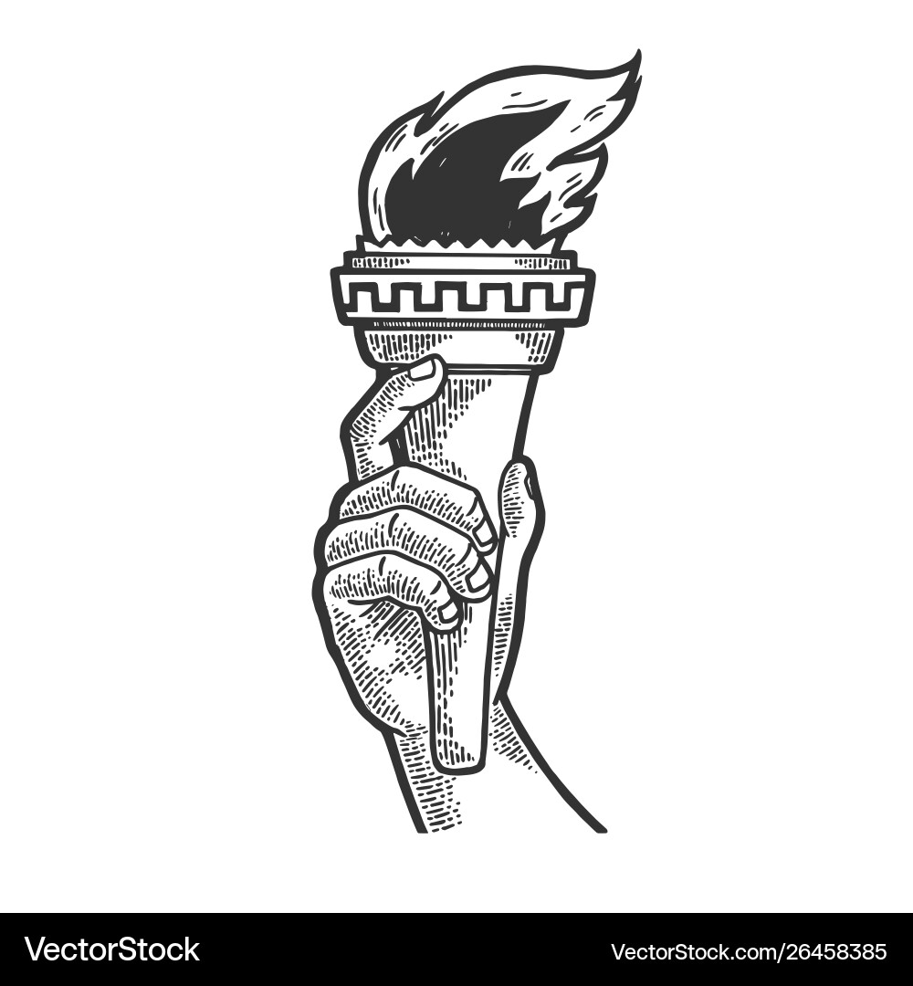 Fire torch in hand sketch engraving Royalty Free Vector