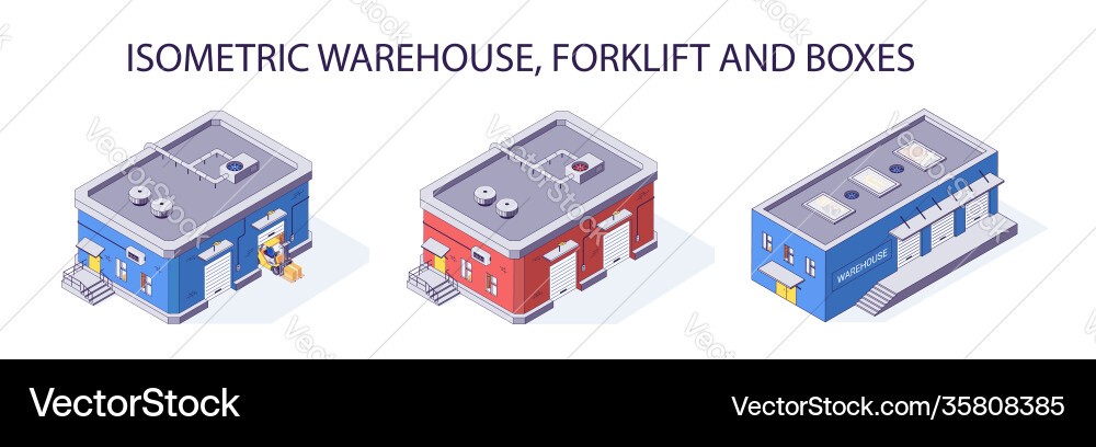 Isometric warehouse set storage storehouse Vector Image