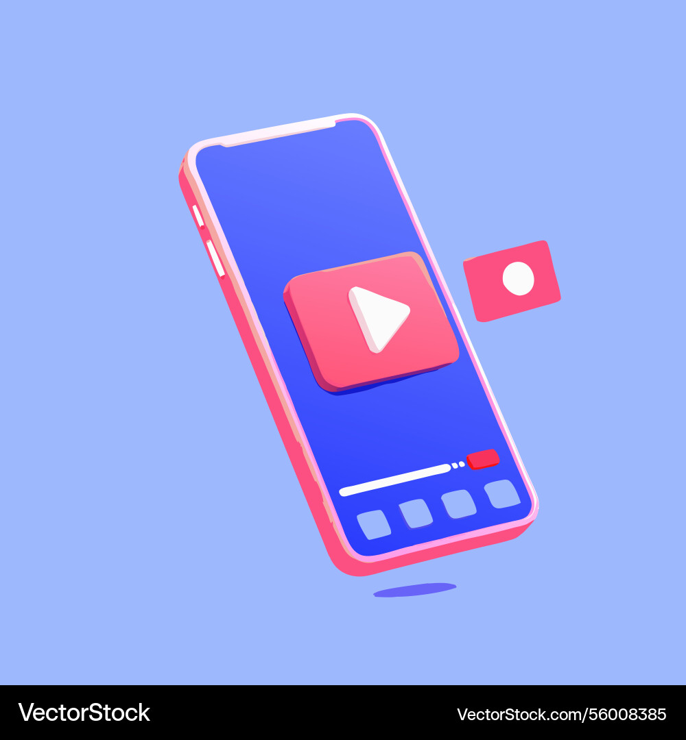 Mobile phone displaying video player interface Vector Image