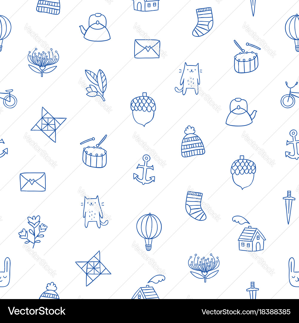 Outline kids doodle pattern Royalty Free Vector Image