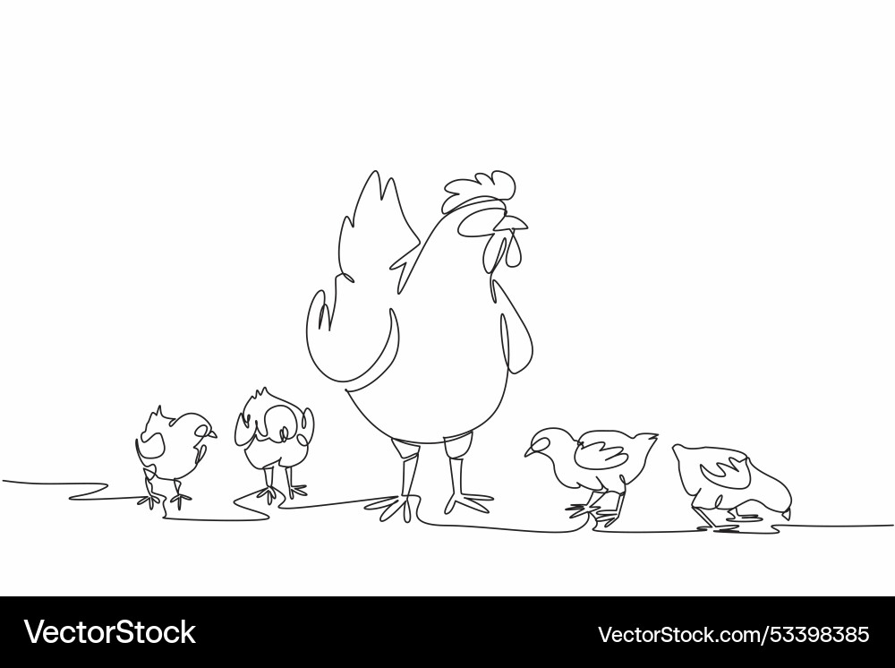 Single continuous line drawing a mother hen Vector Image