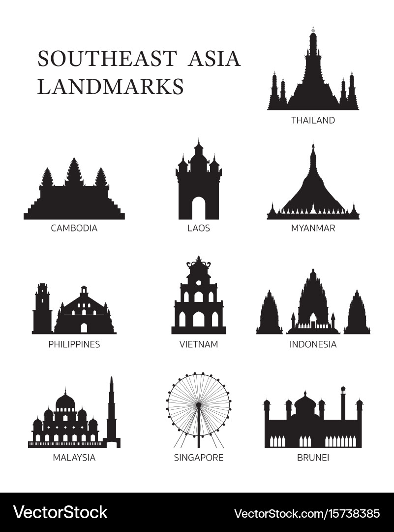 Southeast Asia Landmark Silhouettes Royalty Free Vector