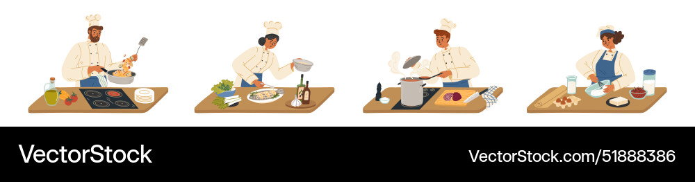 Experienced master chef cartoon character cooking Vector Image