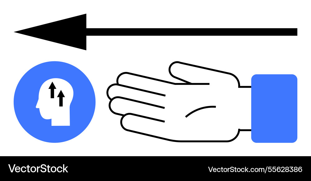 Hand reaching icon with arrow and head symbol Vector Image