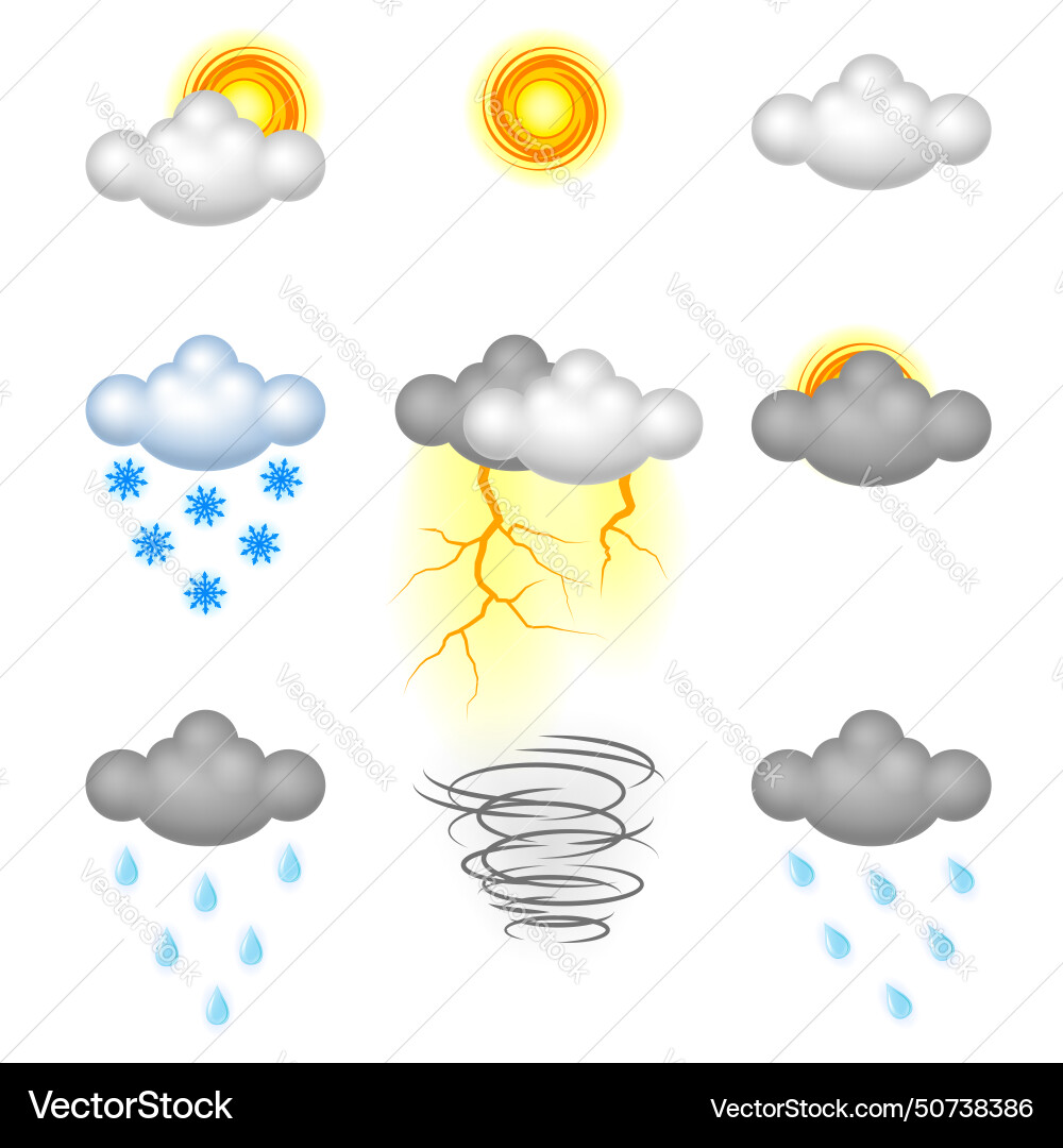 Realistic weather icon set Royalty Free Vector Image