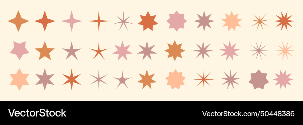 Star shape set peach fuzz color palette Royalty Free Vector