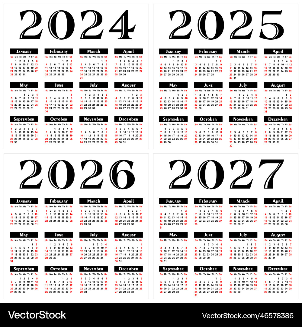 Year 2024-2027 Calendar Templates Royalty Free Vector Image