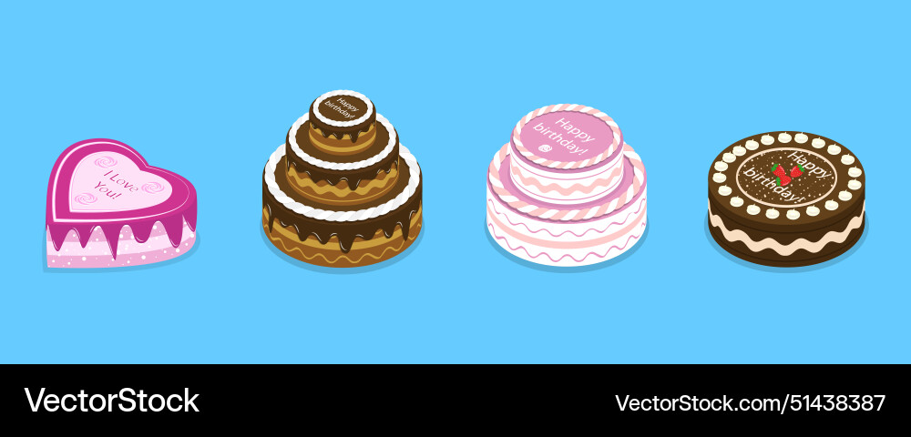 3d isometric flat set of cakes Royalty Free Vector Image
