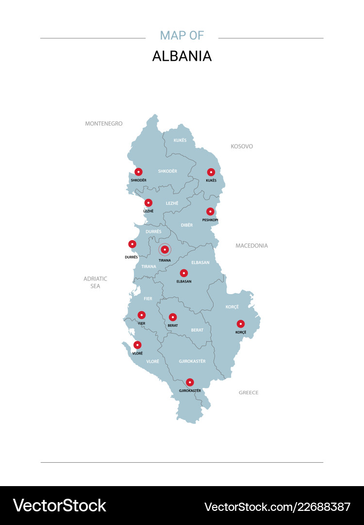 Albania map with red pin Royalty Free Vector Image