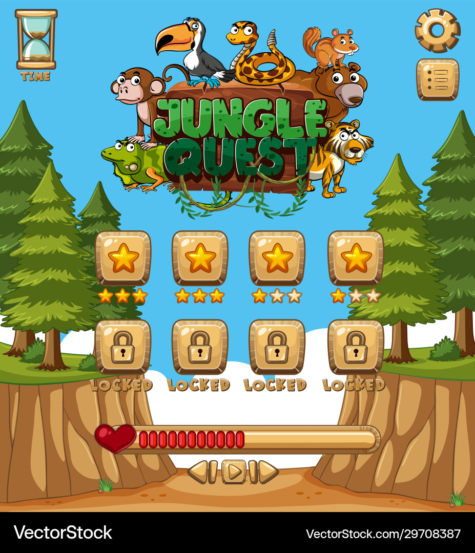 Game template design with trees in foest Vector Image