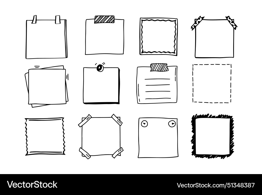 Handdrawn set of square scribbles frame doodle Vector Image