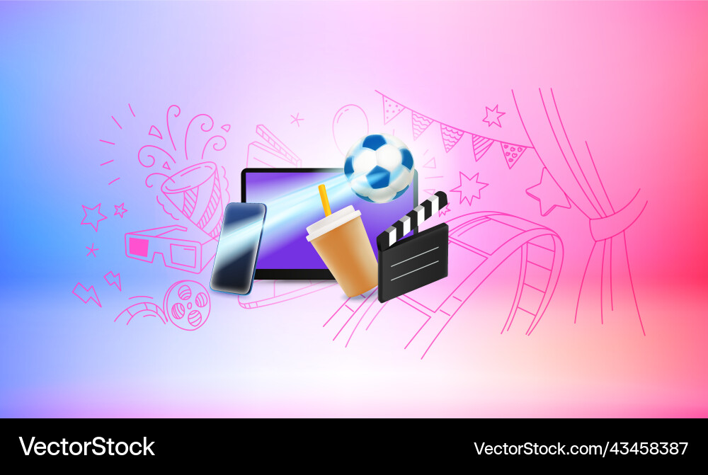 Video entertainment concept 3d banner Royalty Free Vector