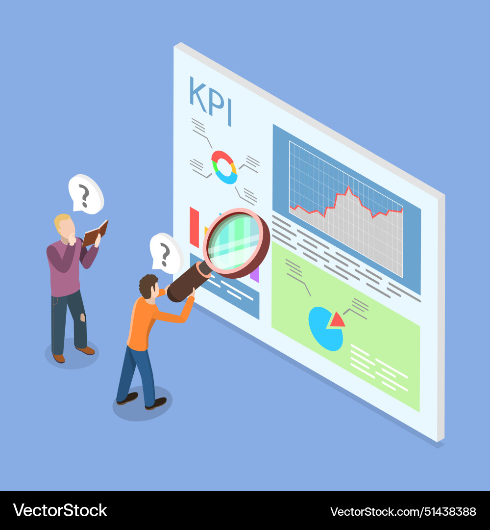 3d isometric flat of kpi Royalty Free Vector Image