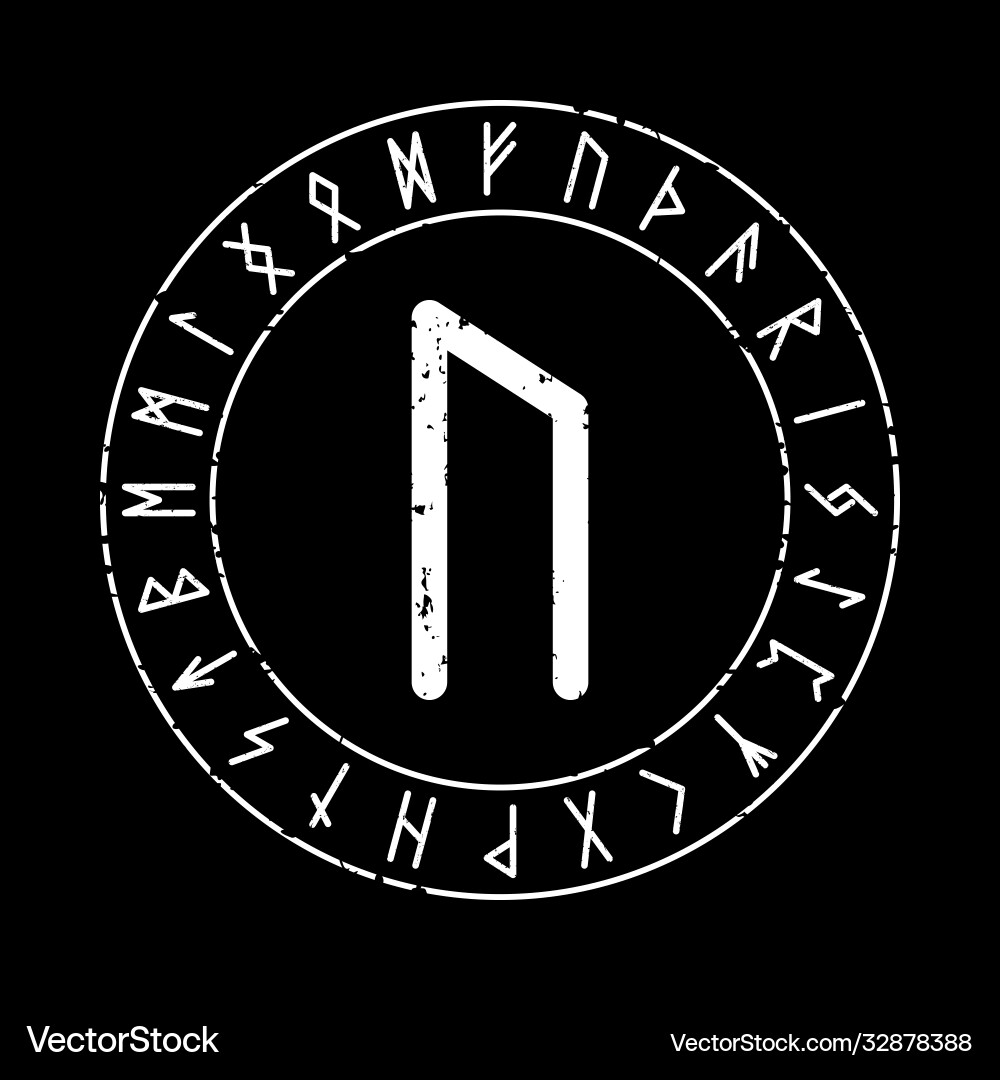 Black square background with uruz rune in a magic Vector Image