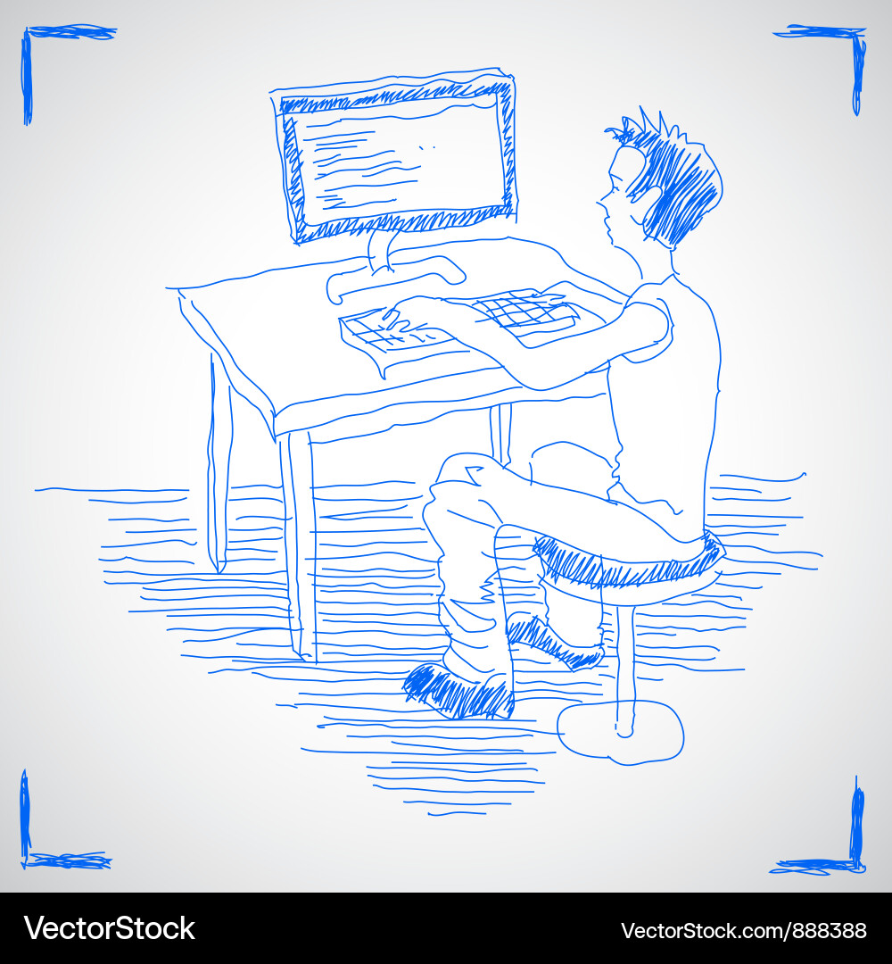 Man working with computer Royalty Free Vector Image