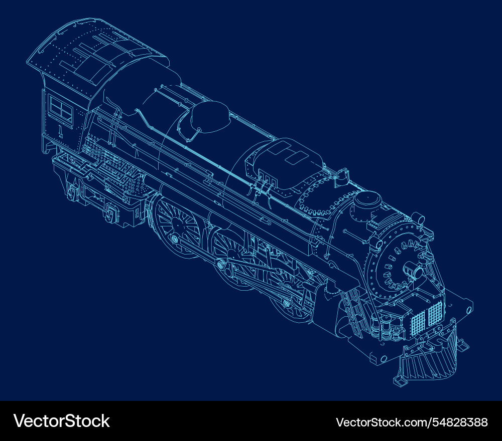 Old fashioned steam train wireframe isometric Vector Image