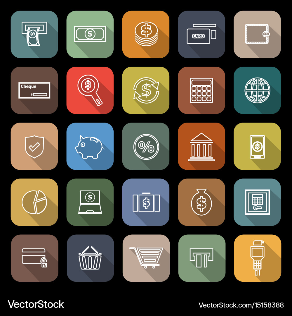 Payment flat icons with long shadow Royalty Free Vector