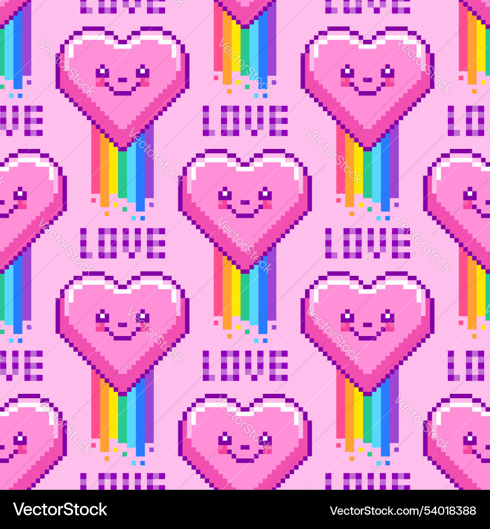 Seamless pattern with hearts in pixel art style Vector Image