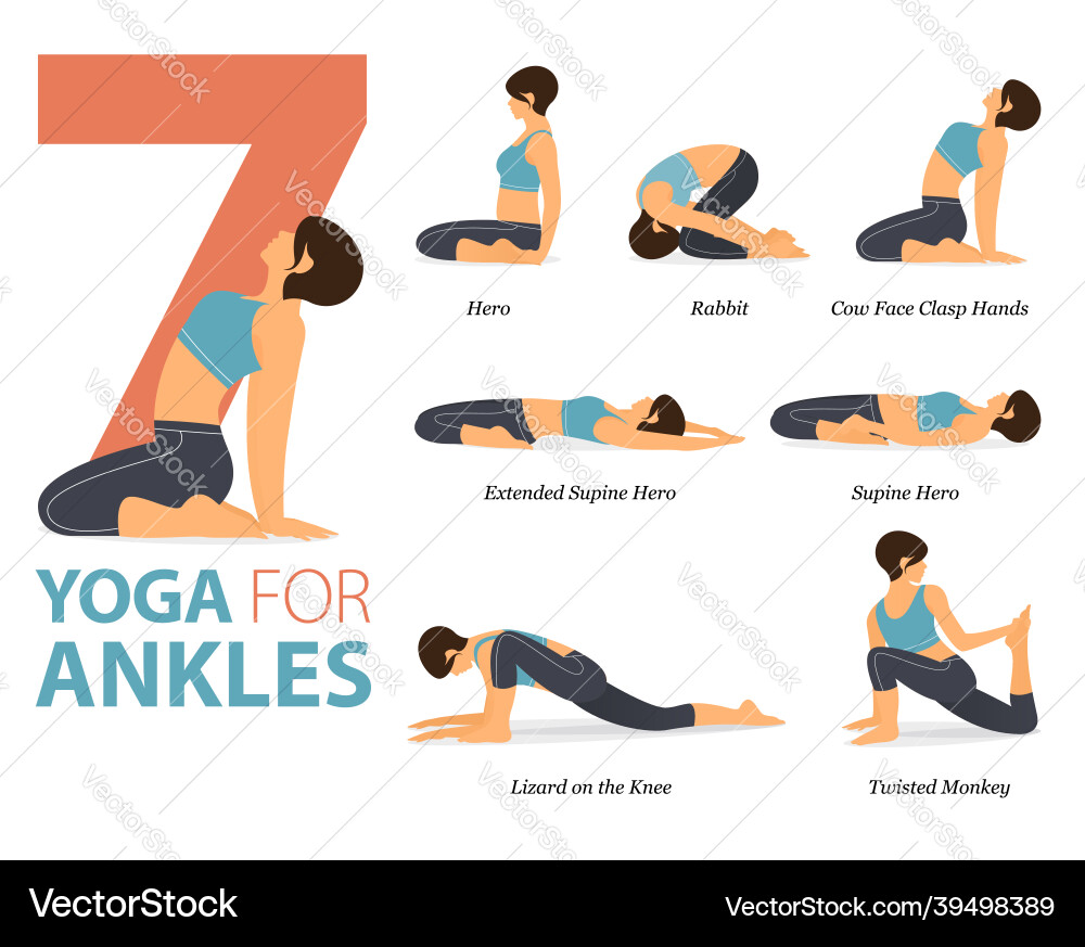 7 yoga poses for ankles stretch concept Royalty Free Vector