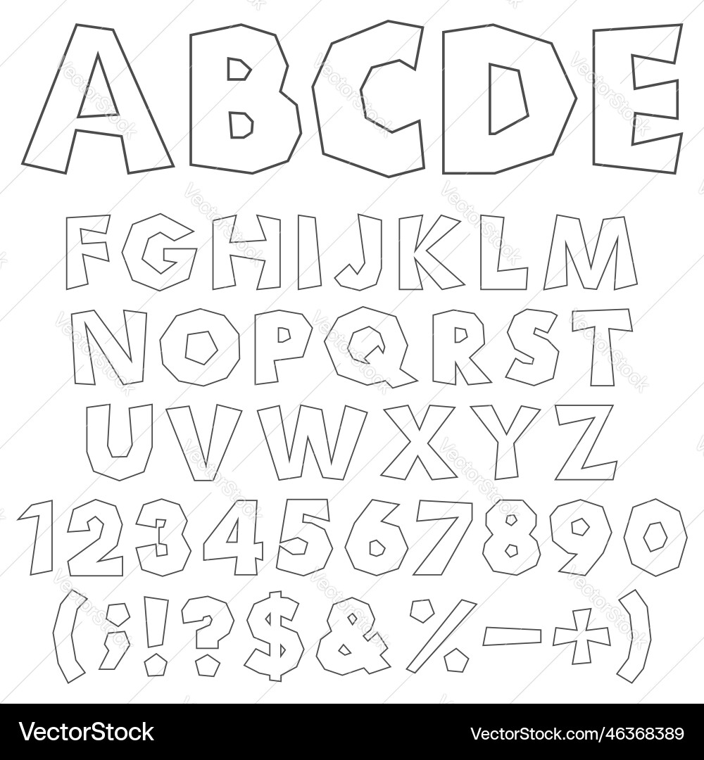 Black and white chopped alphabet numbers Vector Image