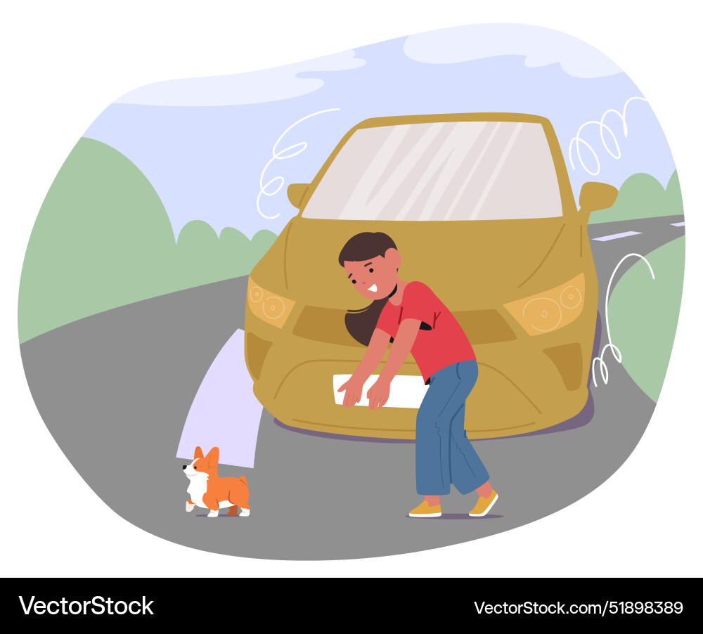 Child saving a small dog from an oncoming car Vector Image