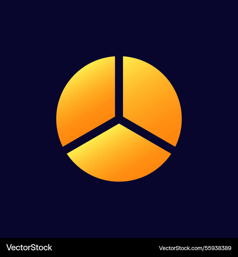 Circular orange graph icon divided into three Vector Image