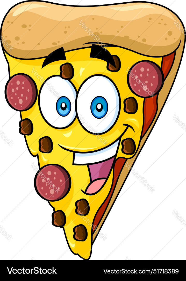Happy pepperoni pizza slice cartoon character Vector Image