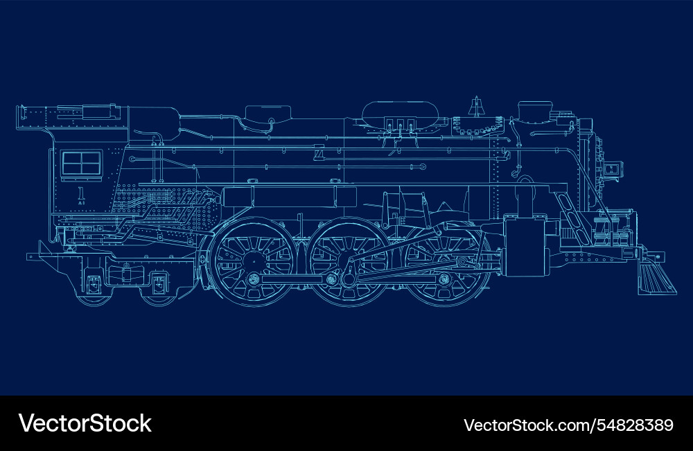 Old fashioned steam train wireframe side view 3d Vector Image
