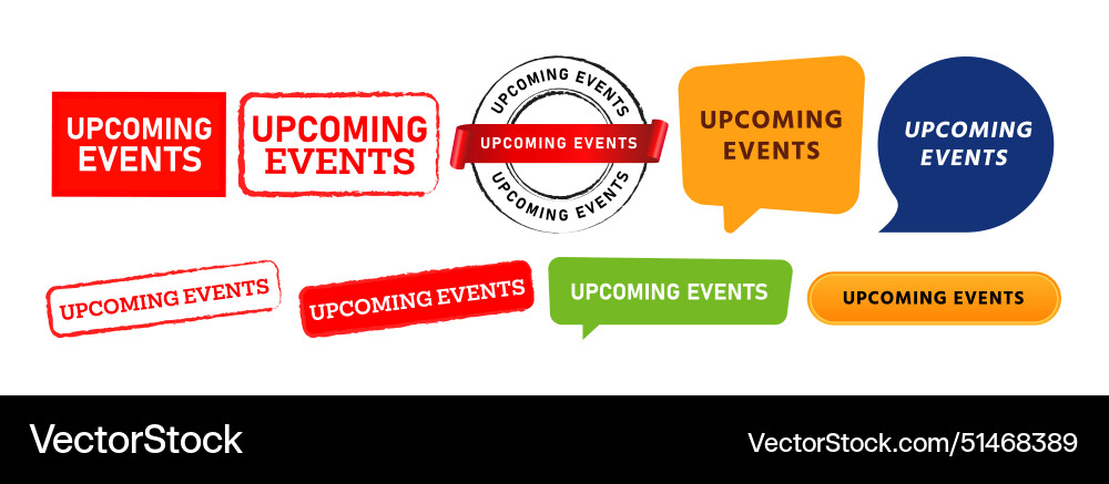 Stamp and speech bubble upcoming event labels Vector Image