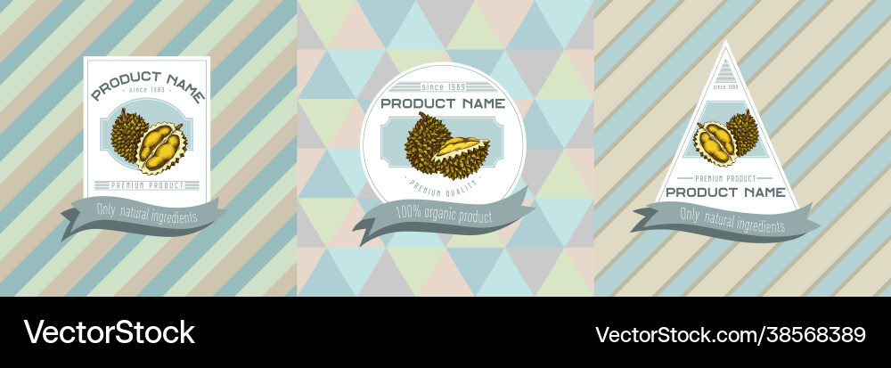 Three colored labels with durian Royalty Free Vector Image