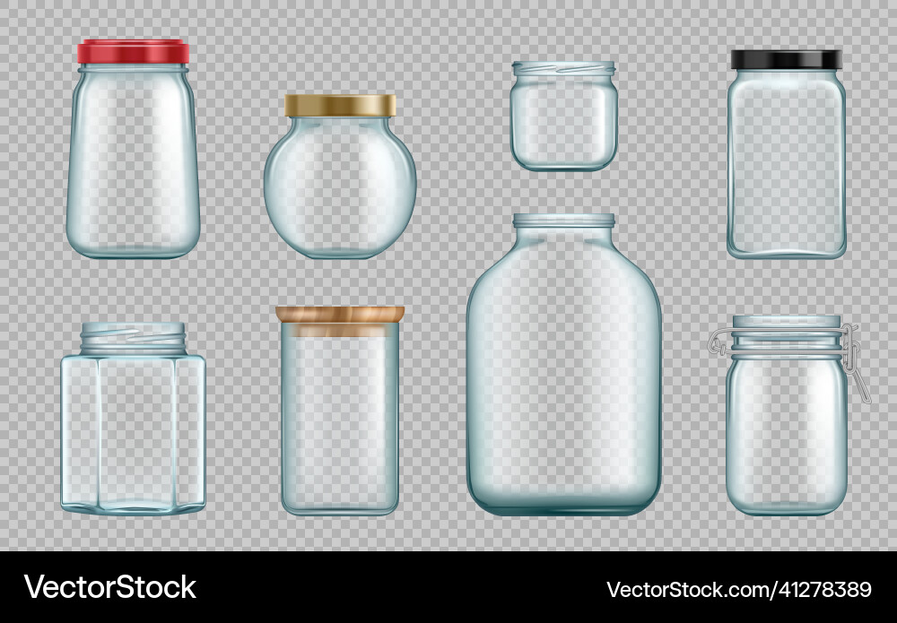 Transparent jars glass containers for kitchen Vector Image