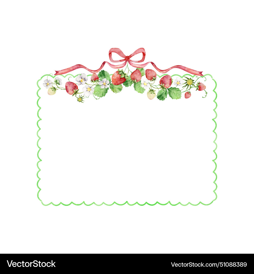 Watercolor strawberries frame red berries Vector Image