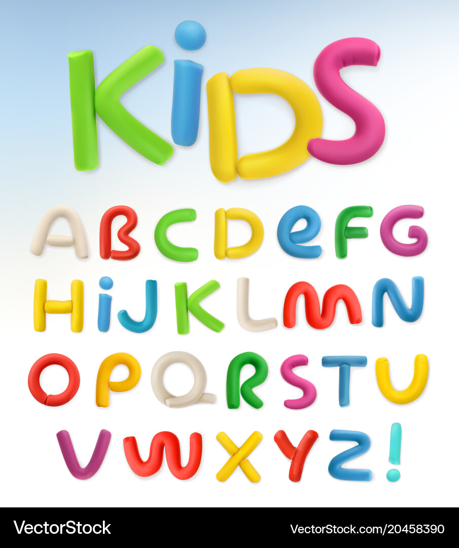 3d plastic font children and school set Royalty Free Vector