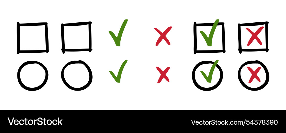 Check and cancel signs doodle icons yes Royalty Free Vector