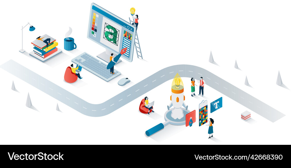 Design studio concept 3d isometric web banner Vector Image