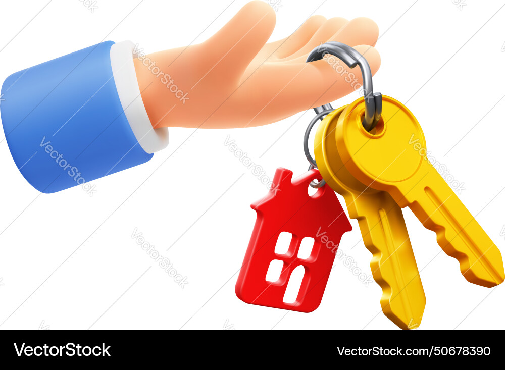 Hand holds two keys with keychain house Royalty Free Vector