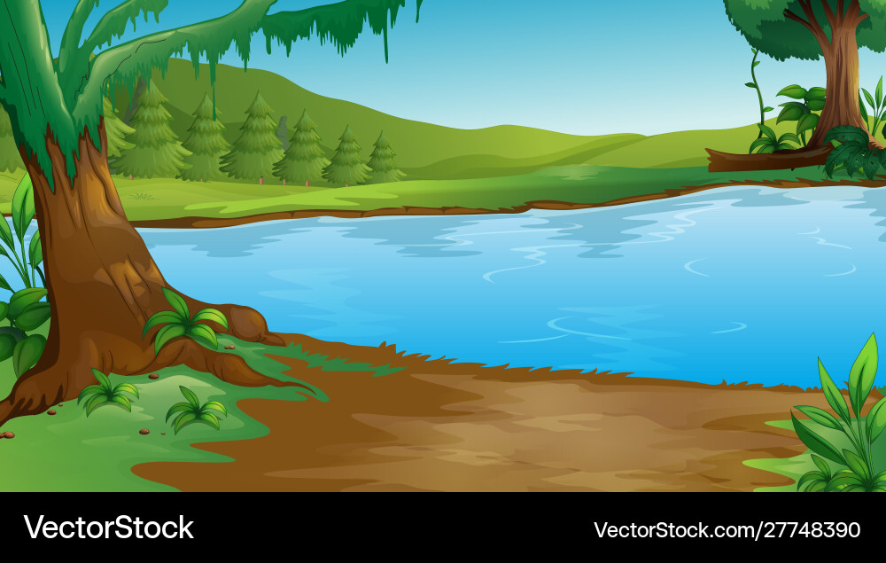 Hintergrundszene mit Bäumen und See Lizenzfreier Vektor