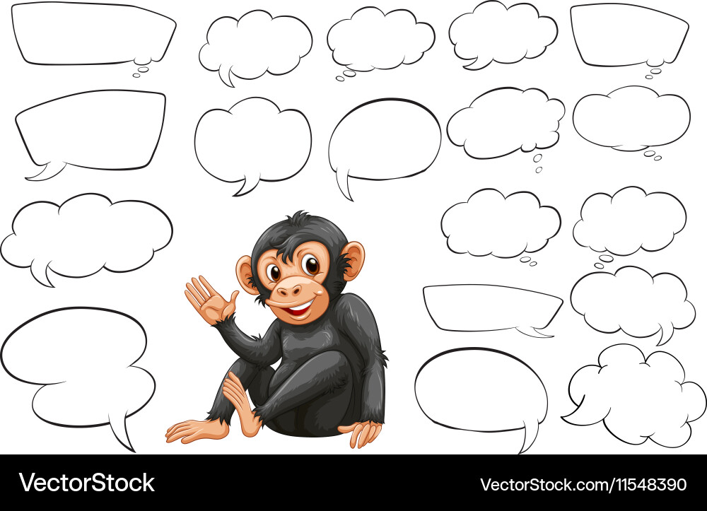 Monkey and different types of bubble speeches Vector Image