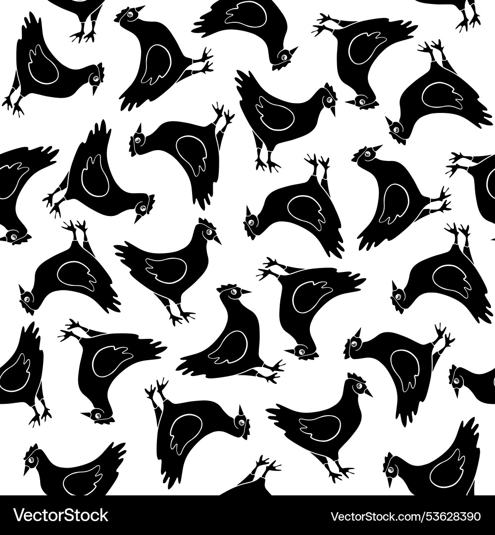 Pattern showcases lively black chickens Royalty Free Vector
