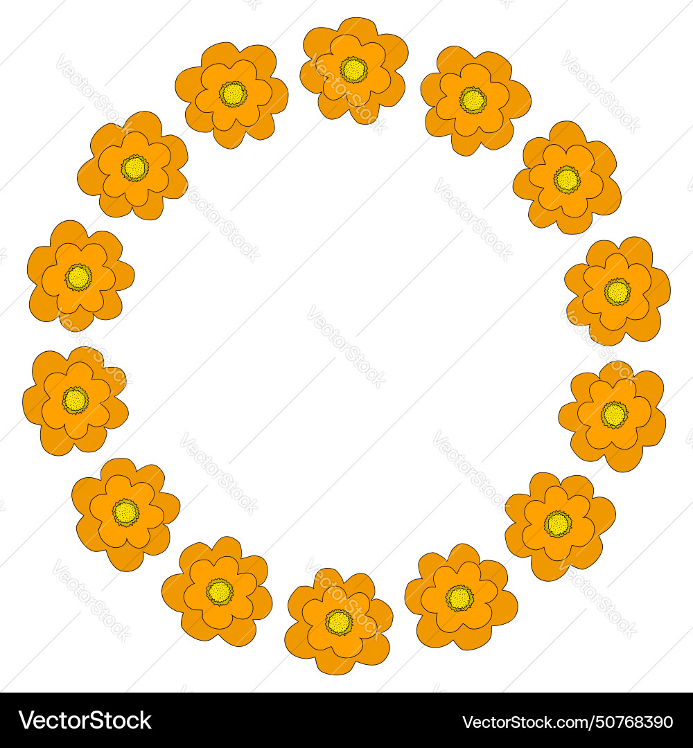 Round flower frame from simple yellow flowers Vector Image
