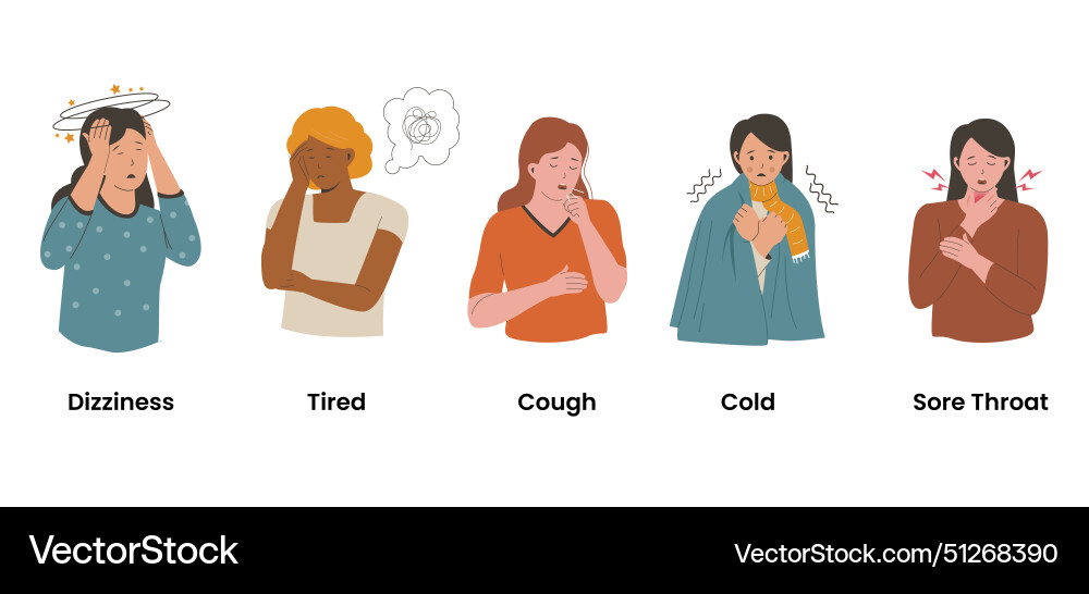 Set of sick woman characters Royalty Free Vector Image